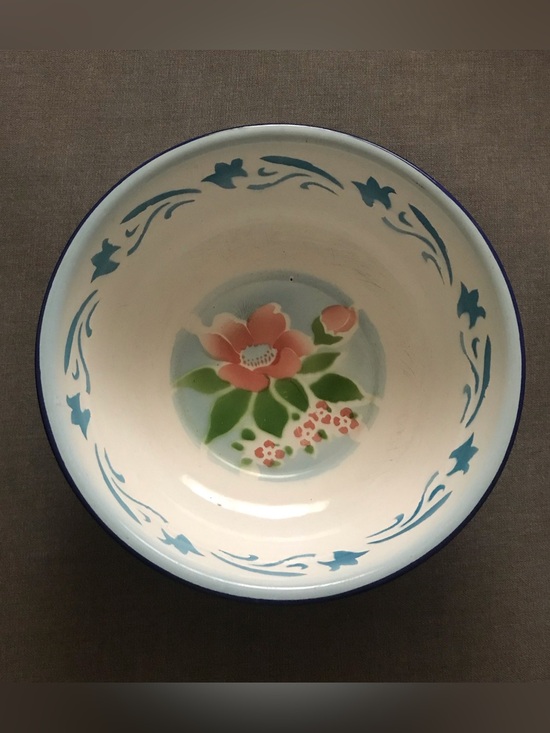 Vintage | Dining | Vintage Yamata Enamelware Bowl With Coral Pink ...